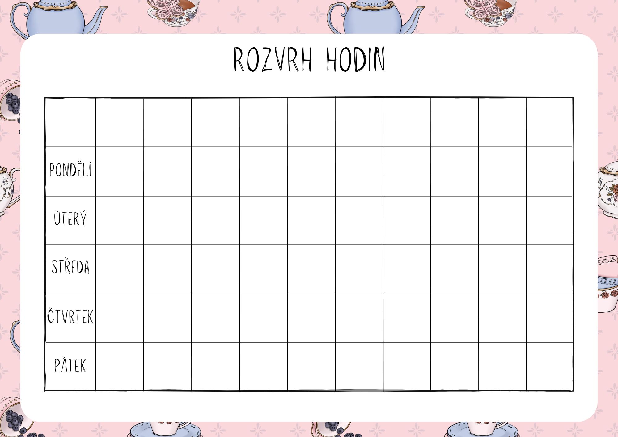 Rozvrh hodin k tisku - Český jazyk | UčiteléUčitelům.cz